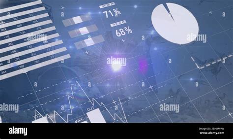 Floating Digital Overlays Presenting Virtual Workspace With Bar Chart Pie Chart And Lens Flare