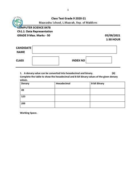 Computer Grade 9 Classtest Pdf Decimal Elementary Mathematics