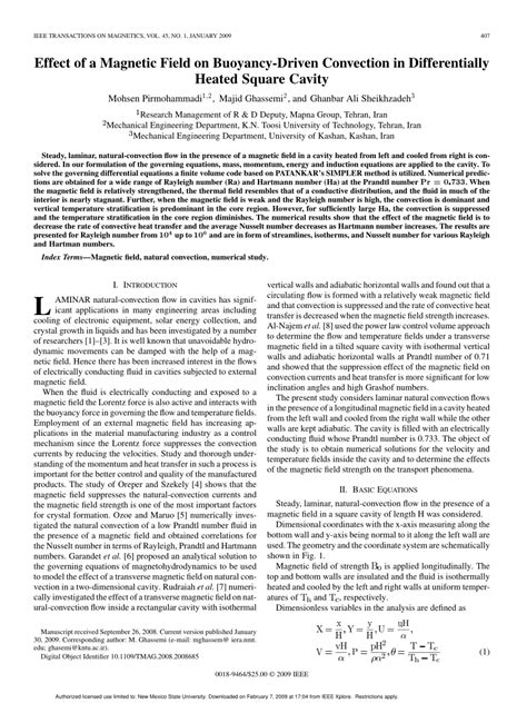 Pdf Effect Of A Magnetic Field On Buoyancy Driven Convection In Differentially Heated Square