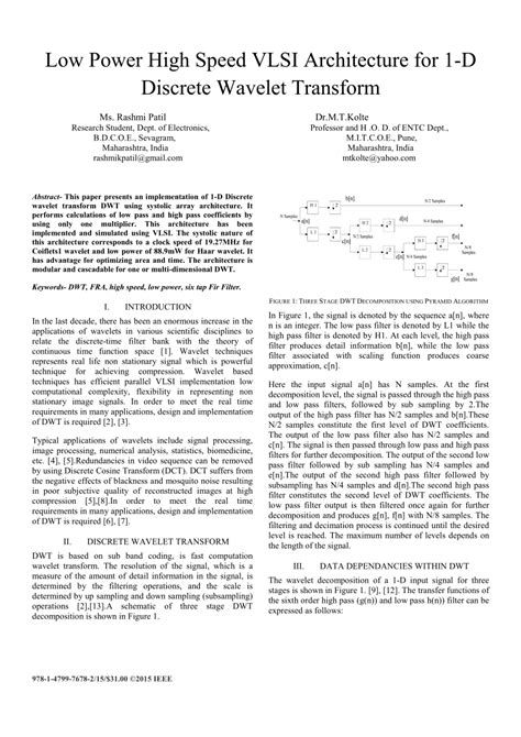 Pdf Low Power High Speed Vlsi Architecture For 1 D Discrete Wavelet