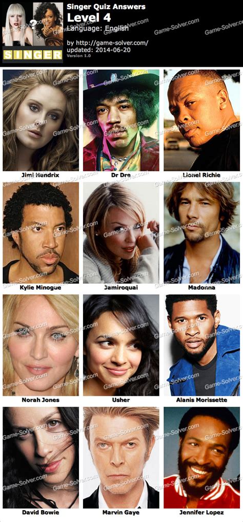 Singer Quiz Level Game Solver