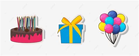 케이크와 함께 생일 파티 스티커 컬렉션 집합 아이콘 일러스트 풍선 세트 파티 Png 일러스트 및 벡터 에 대한 무료 다운로드 Pngtree