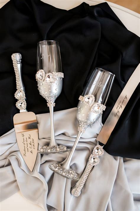 Silver Wedding Glasses Wedding Flutes With Heart Mr And Mrs Flutes