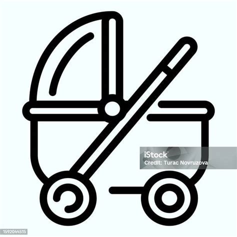 유모차 라인 아이콘입니다 어린이 유모차 벡터 그림은 흰색으로 분리되어 있습니다 어린이를 위해 디자인된 어린이 유모차 윤곽선 스타일 및 앱 Eps 10 0명에 대한 스톡 벡터