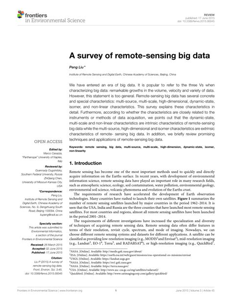 Pdf A Survey Of Remote Sensing Big Data