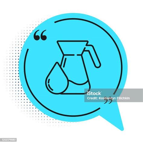 흰색 배경에 격리 된 물 아이콘과 검은 줄 주전자 유리 주전자용물 식수 유리 디켄터 파란색 음성 버블 기호입니다 벡터 일러스트레이션 0명에 대한 스톡 벡터 아트 및 기타