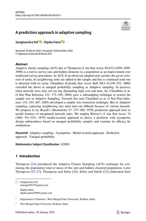 PDF A Prediction Approach In Adaptive Sampling