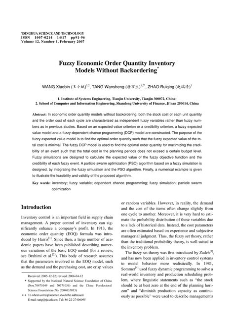 Pdf Fuzzy Economic Order Quantity Inventory Models Without Backordering