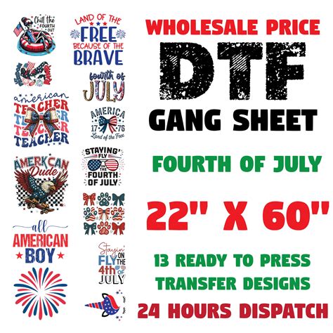 4th Of July Dtf Transfer Premade Gang Sheet Ready To Press Super