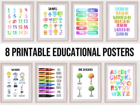 8 Printable Educational Posters Classroom Wall Decor Digital Download