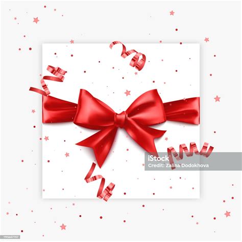 선물 활 현실적인 벡터 일러스트 화이트 배경입니다 빨간 리본 선물 상자 장식입니다 생일 인사말 카드 크리스마스 축하 디자인 디자인 계절에 대한 스톡 벡터 아트 및 기타