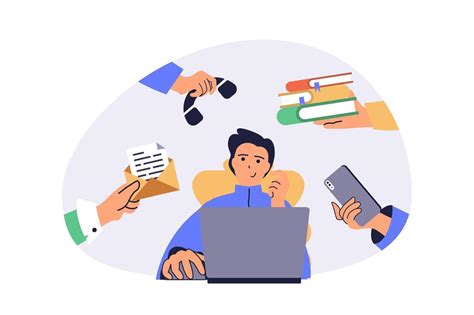 multitasking web concept with flat cartoon people for website design man doing work tasks and