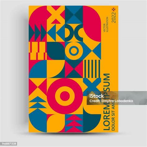 추상 Bauhaus 기하학적 패턴 배경 벡터 원 삼각형 및 사각형 선 컬러 아트 디자인 수직 모자이크 0명에 대한 스톡 벡터 아트 및 기타 이미지 Istock