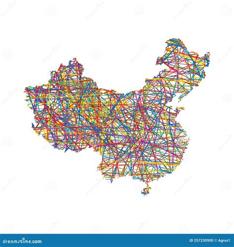 Vector Illustration Of Multicolored Abstract Striped Map Of China Stock
