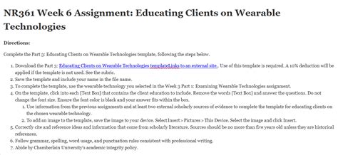 Final Answer Nr361 Week 6 Assignment Educating Clients On Wearable Technologies Mastered