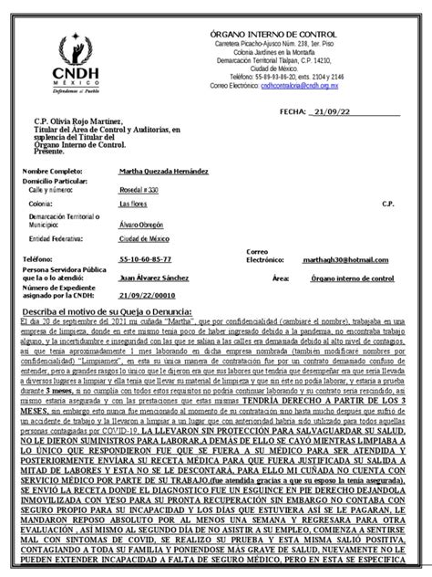 Formato De Queja Pdf