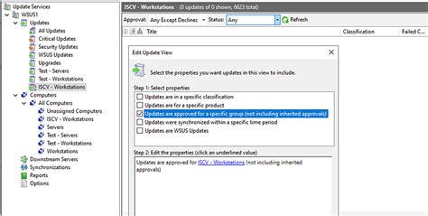 wsus updates not approved for group how to view windows