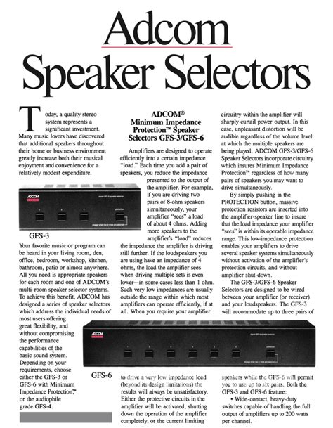 Adcom Gfs 3 Speaker Selector