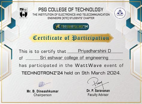 Priyadharshini Dhasan On Linkedin Technotronz24 Iete Electronicsengineering