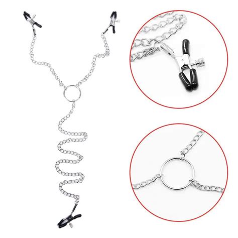 Three Headed Clamp W Chain Bondage Adult Party Body JewelryDouble Peak Nipple Labia Clitoris