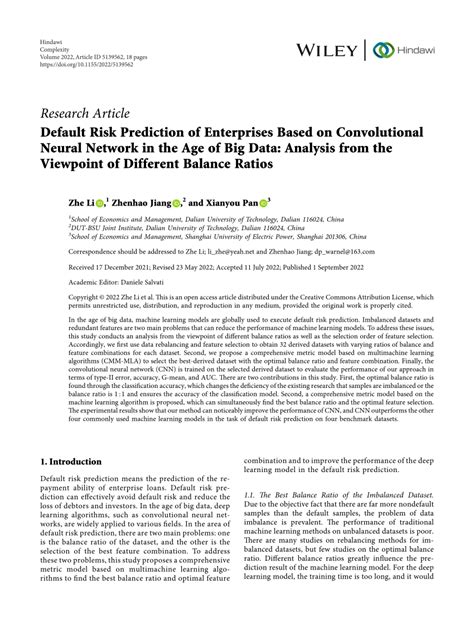 Pdf Default Risk Prediction Of Enterprises Based On Convolutional Neural Network In The Age Of
