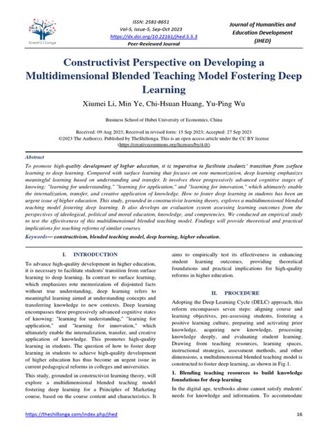 Constructivist Perspective On Developing A Multidimensional Blended Teaching Model Fostering