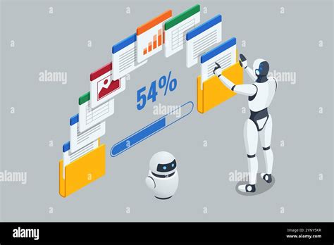 Isometric Ai Artificial Intelligence An Ai Driven Robot Processes Business Analytics Data With