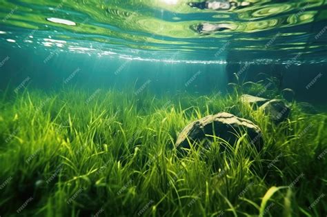 Premium Photo Underwater Grass Long Seaweed In Dark River Water