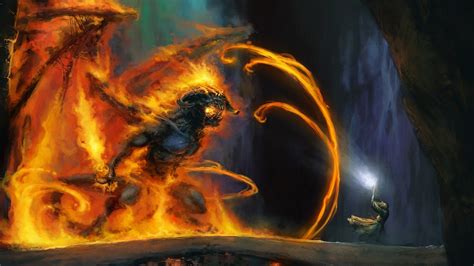 배경 화면 판타지 아트 애니메이션 전투 영화 산업 마법사 용 반지의 제왕 악마 열 간달프 신화학 모리아 불꽃 어둠 스크린 샷