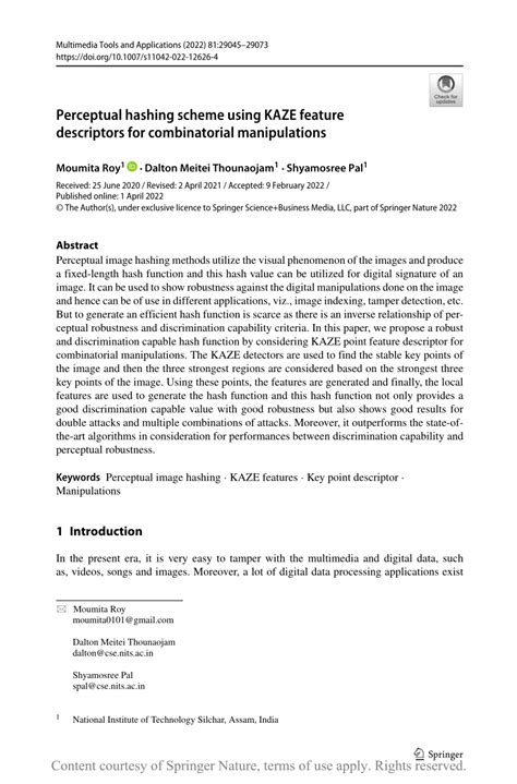 Perceptual Hashing Scheme Using Kaze Feature Descriptors For