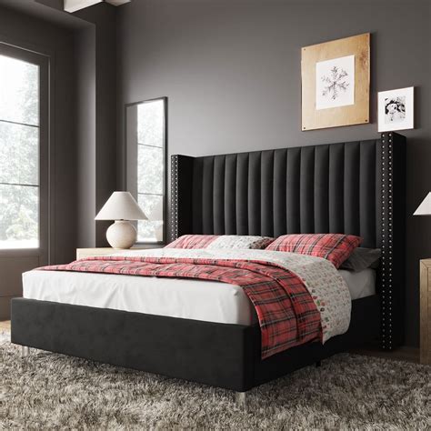 Jocisland King Size Bed Frame Upholstered Platform Bed With
