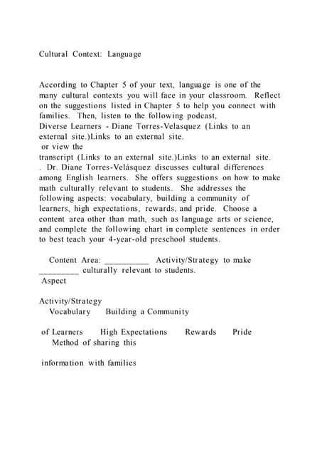 Cultural Context Languageaccording To Chapter 5 Of Your Text Pdf
