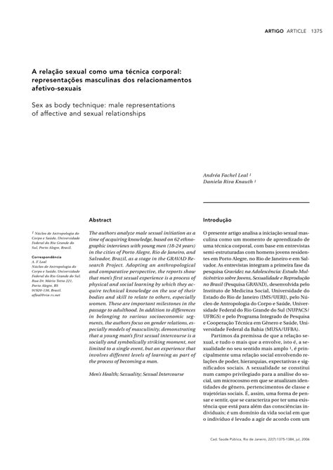 Pdf [sex As Body Technique Male Representations Of Affective And