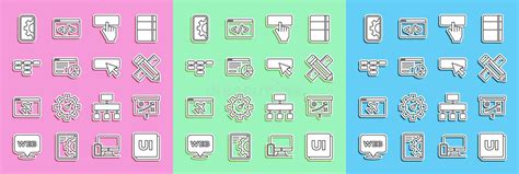 Set Line Ui Or Ux Design Planning Strategy Concept Crossed Ruler And