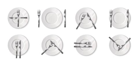 Premium Vector Realistic Restaurant Dining Etiquette Set With Various Positioning Of Cutlery