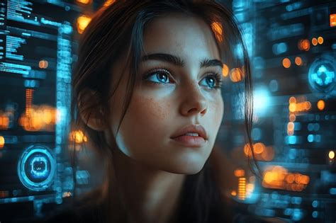 ai cyber security concept female it computer specialist analyzing artificial intelligence cyber