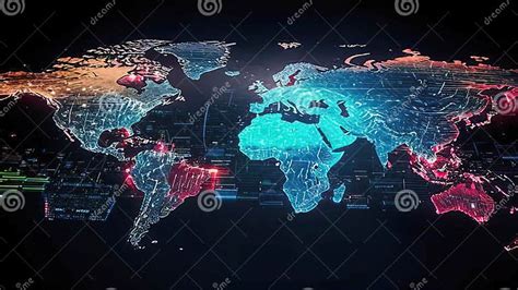Abstract Digital World Map Global Network And Communication Concept Data Transfer And Cyber