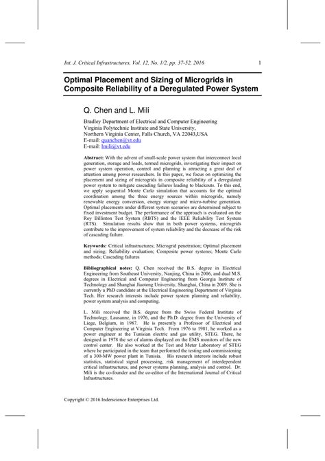 Pdf Optimal Placement And Sizing Of Microgrids In Composite Reliability Of A Deregulated Power