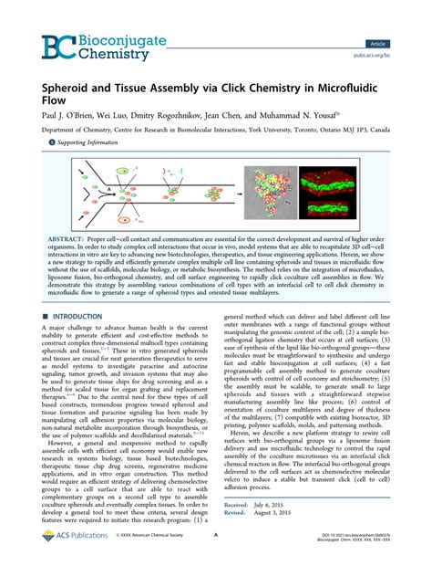 Pdf Spheroid And Tissue Assembly Via Click Chemistry In Microfluidic Flow