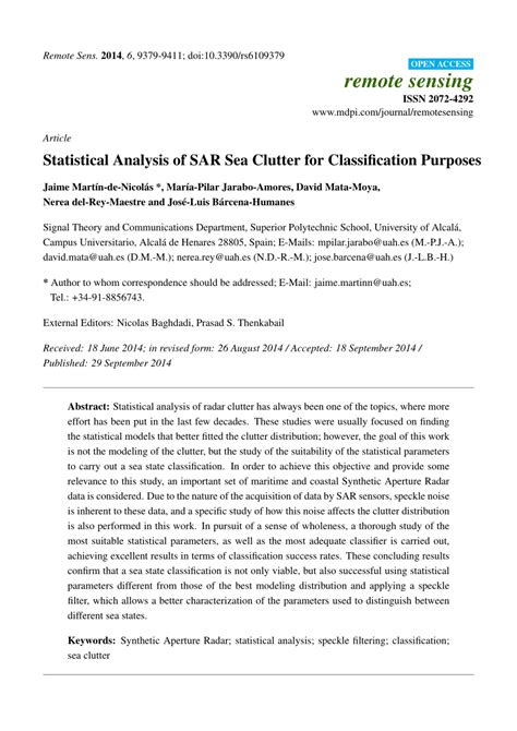 Pdf Statistical Analysis Of Sar Sea Clutter For Classification Purposes