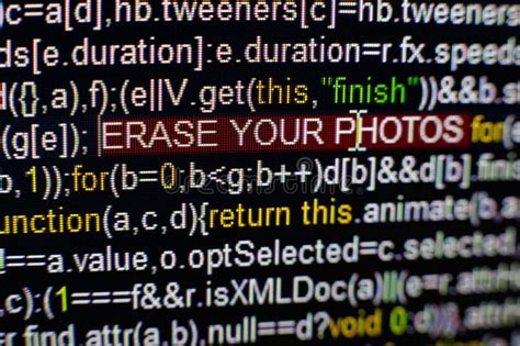 Macro Photo Of Computer Screen With Program Source Code And Highlighted