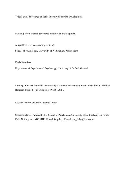 Pdf Neural Substrates Of Early Executive Function Development