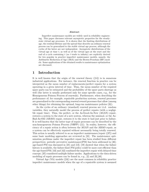 Pdf Steady State Imperfect Repair Models