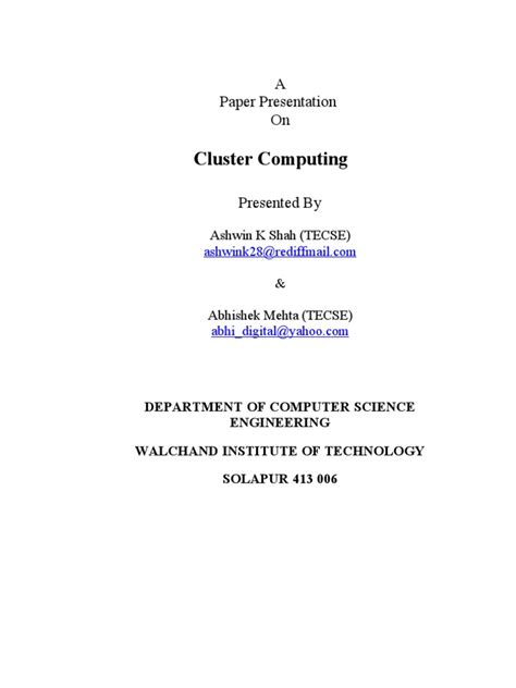 Cluster Computing A Paper Presentation On Pdf Computer Cluster