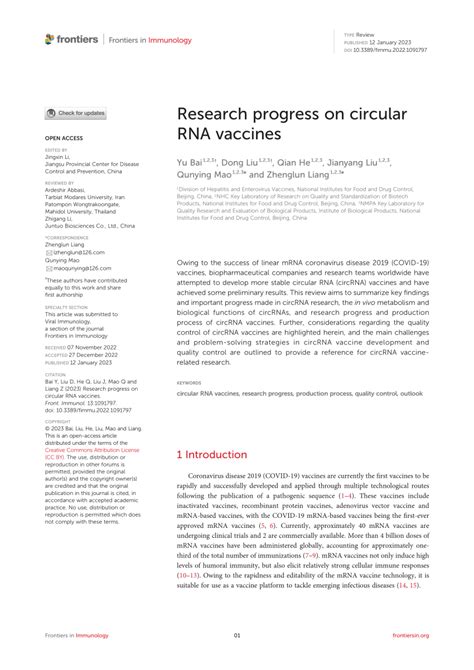 Pdf Research Progress On Circular Rna Vaccines