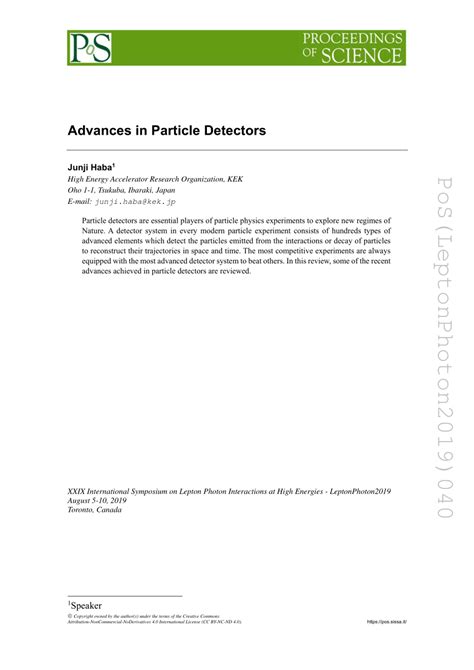 Pdf Advances In Particle Detectors