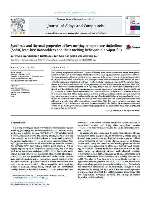 Pdf Synthesis And Thermal Properties Of Low Melting Temperature Tin