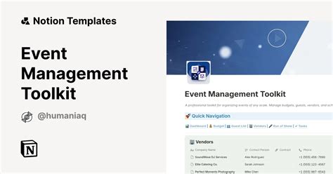 Event Management Toolkit Template By Humaniaq Notion Marketplace