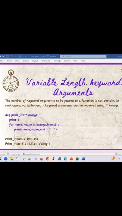 Variable Length Keyword Argument Function Definition Calling Python Programming Youtube