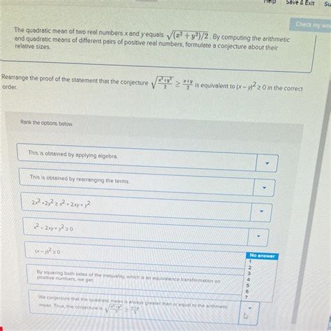 Solved The Quadratic Mean Of Two Real Numbers X And Y Equals